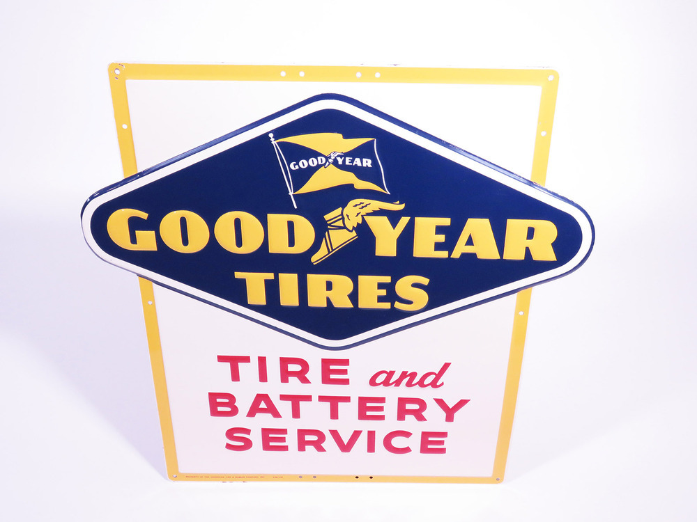 1954 GOODYEAR TIRES EMBOSSED TIN SIGN