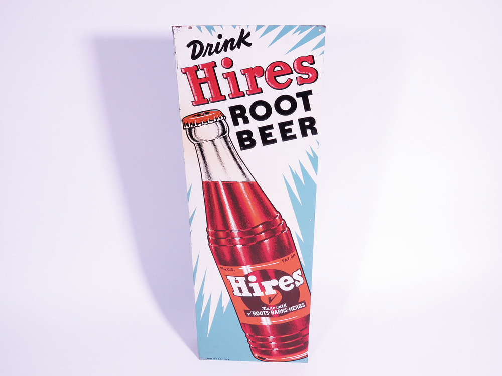 LATE 1940S-EARLY '50S HIRES ROOT BEER EMBOSSED TIN SIGN