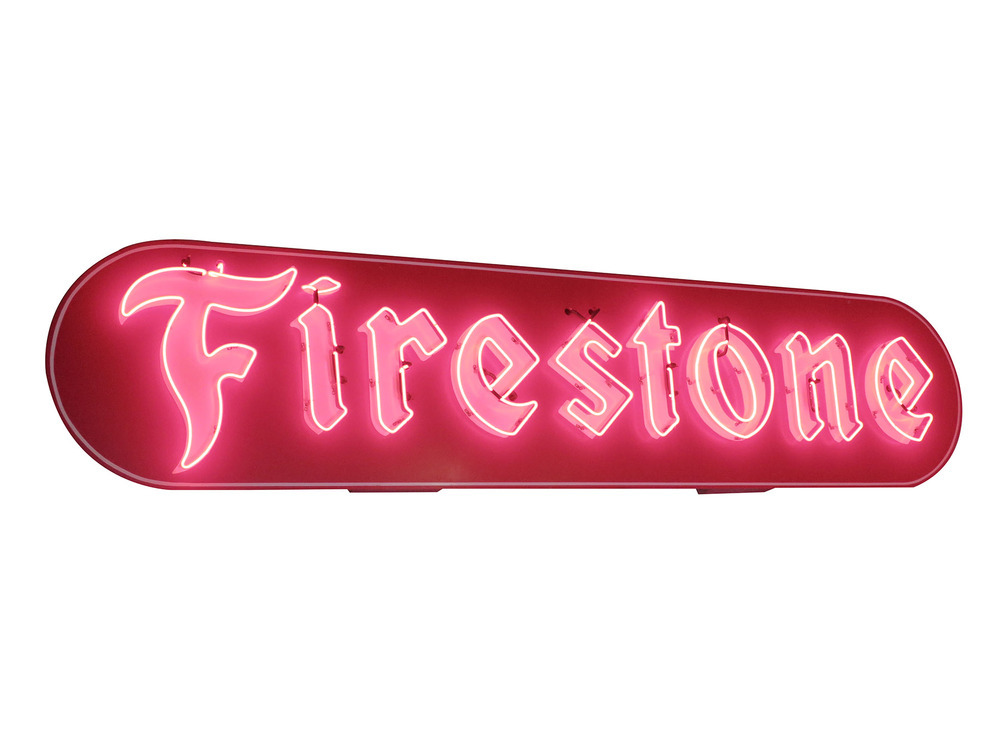 LARGE VINTAGE FIRESTONE TIRES WOOD SIGN WITH NEON