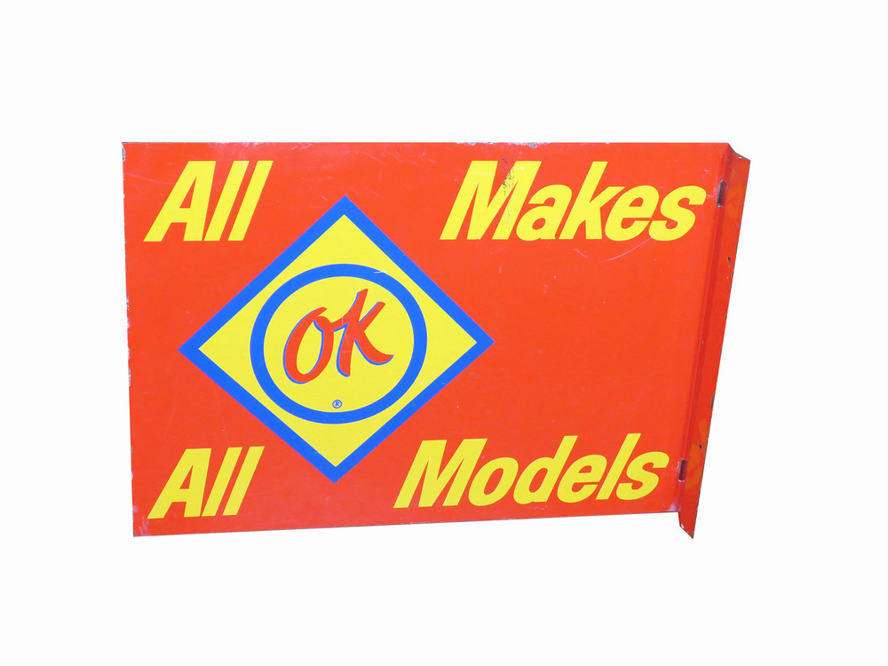 EARLY 1960S CHEVROLET OK USED CARS TIN FLANGE SIGN