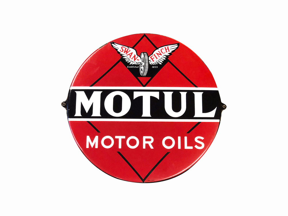 1930S SWAN-FINCH MOTUL MOTOR OILS PORCELAIN SIGN