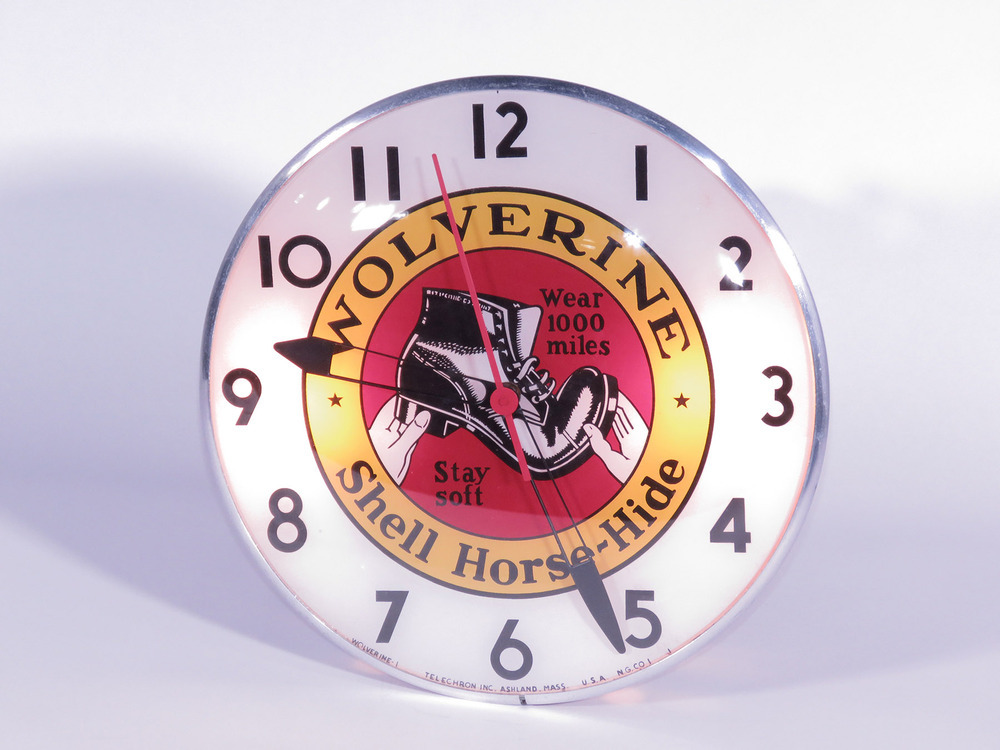 1940S WOLVERINE SHELL HORSE-HIDE SHOES LIGHT-UP CLOCK