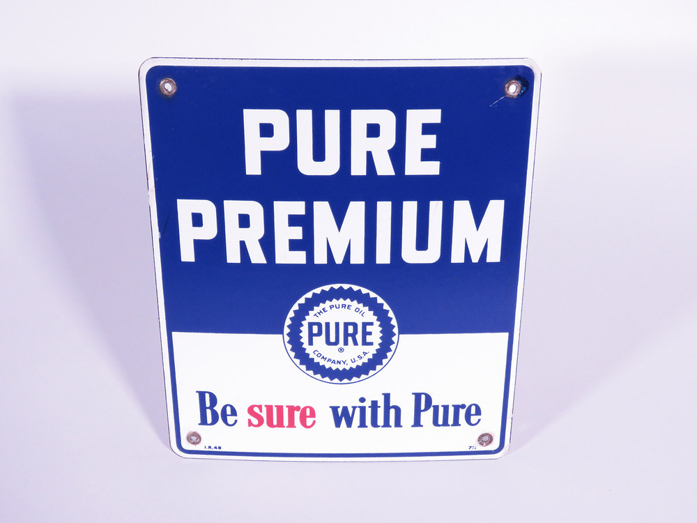 LATE 1940S-EARLY '50S PURE PREMIUM PORCELAIN PUMP PLATE SIGN