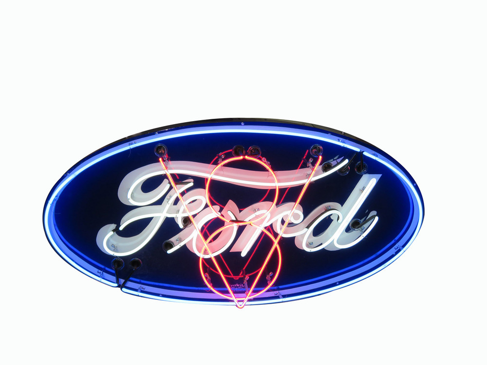 1930S FORD V8 NEON PORCELAIN SIGN