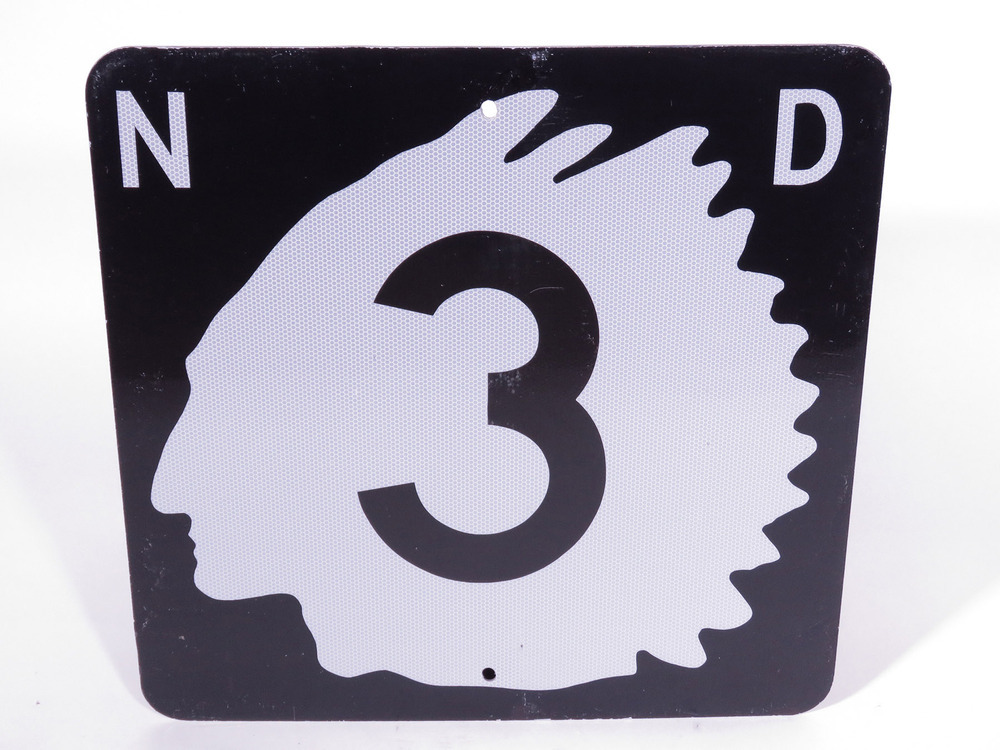 VINTAGE NORTH DAKOTA HIGHWAY #3 METAL ROAD SIGN