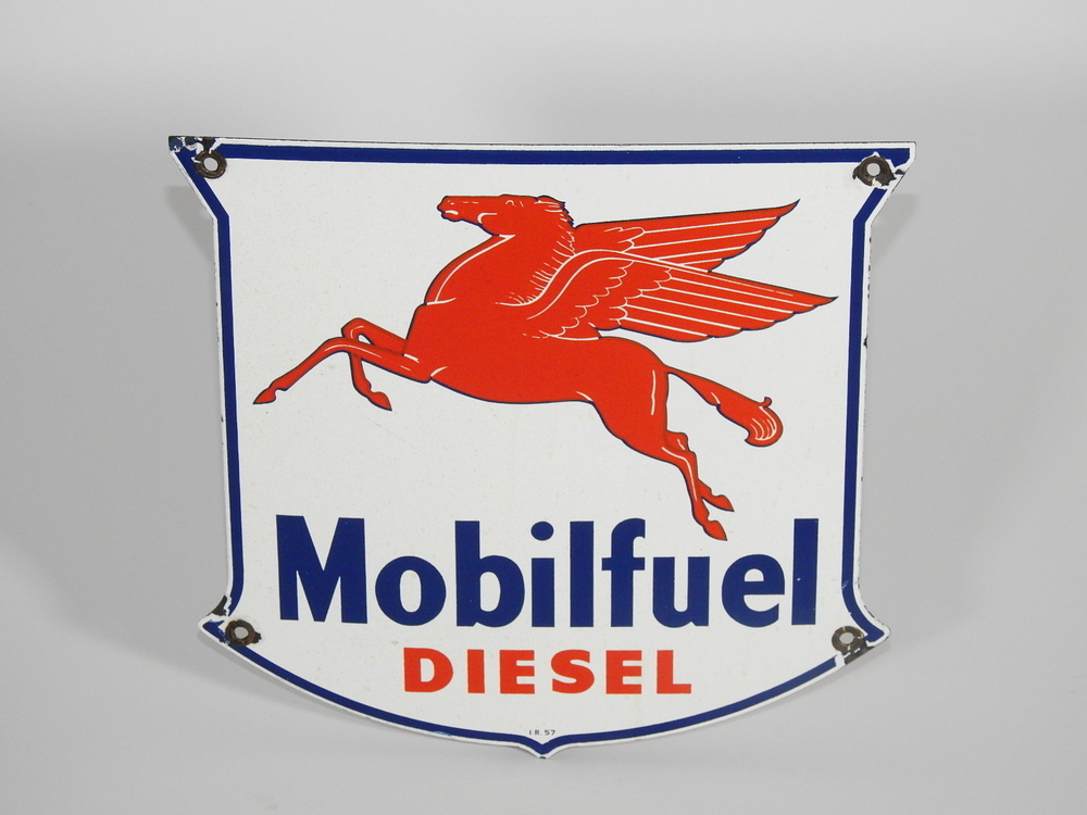 1957 MOBILFUEL DIESEL PORCELAIN PUMP PLATE SIGN