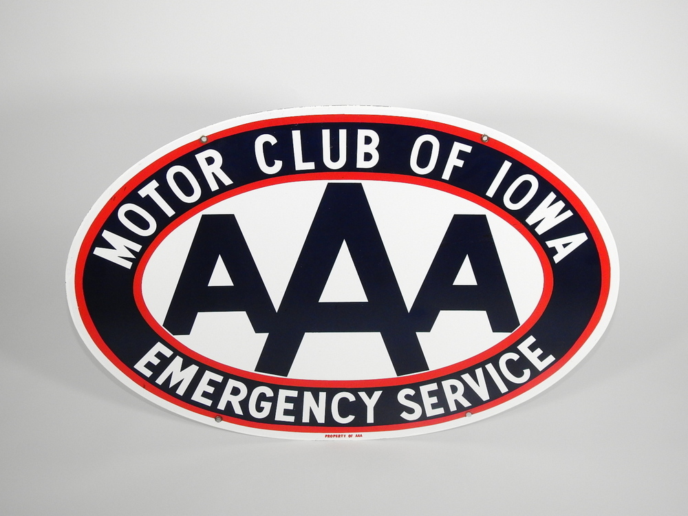 CIRCA 1950S-60S AAA MOTOR CLUB OF IOWA PORCELAIN SIGN