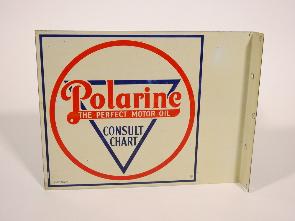 1920S-EARLY '30S POLARINE MOTOR OIL TIN FLANGE SIGN