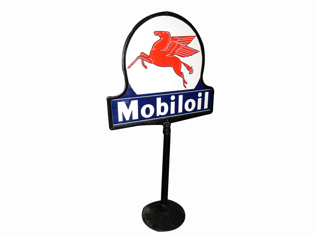 1930S MOBIL OIL PORCELAIN CURB SIGN