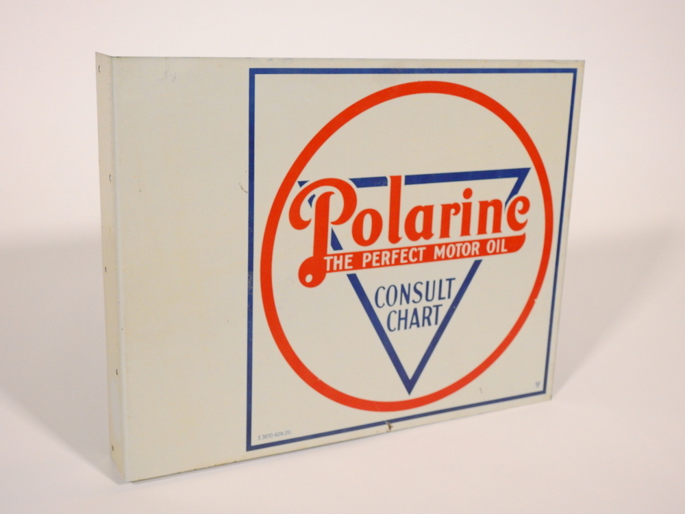 1920S-EARLY '30S POLARINE MOTOR OIL TIN FLANGE SIGN