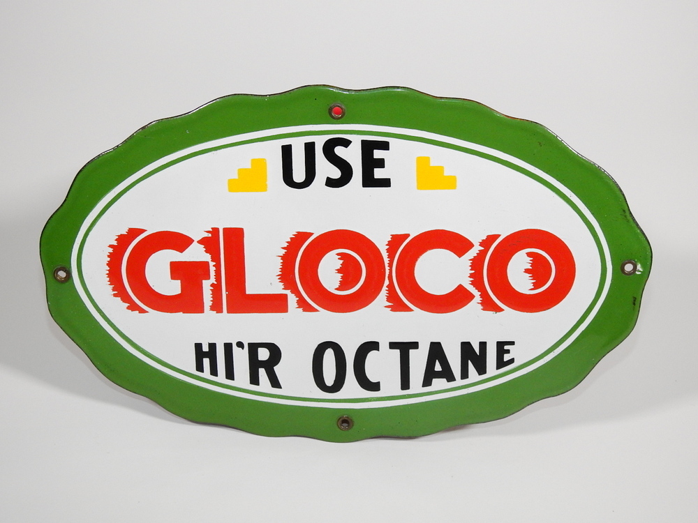 1950S GLOCO PORCELAIN PUMP PLATE SIGN