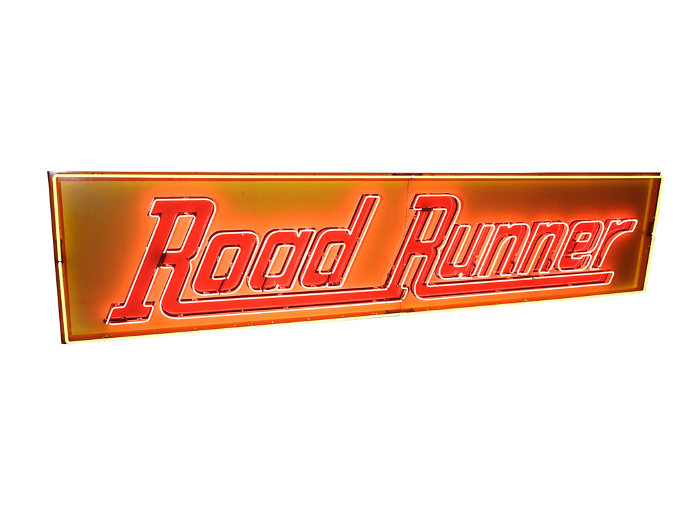 LARGE CIRCA 1962 ROAD RUNNER GASOLINE NEON PORCELAIN MARQUEE