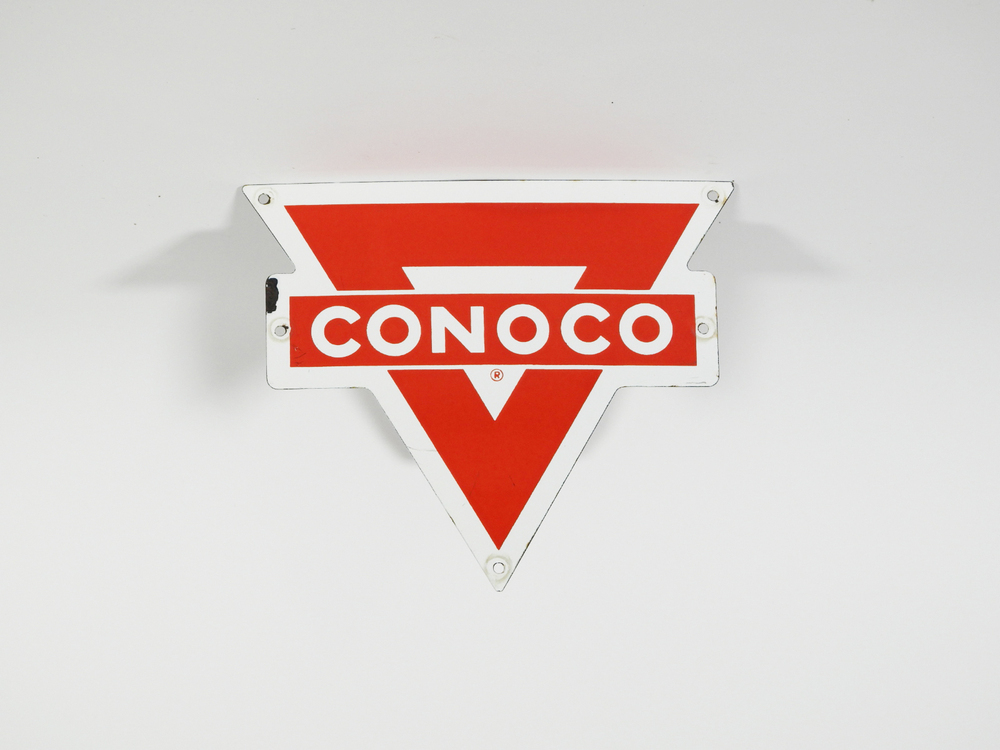 CIRCA 1940S-50S CONOCO OIL DIE-CUT PORCELAIN SIGN