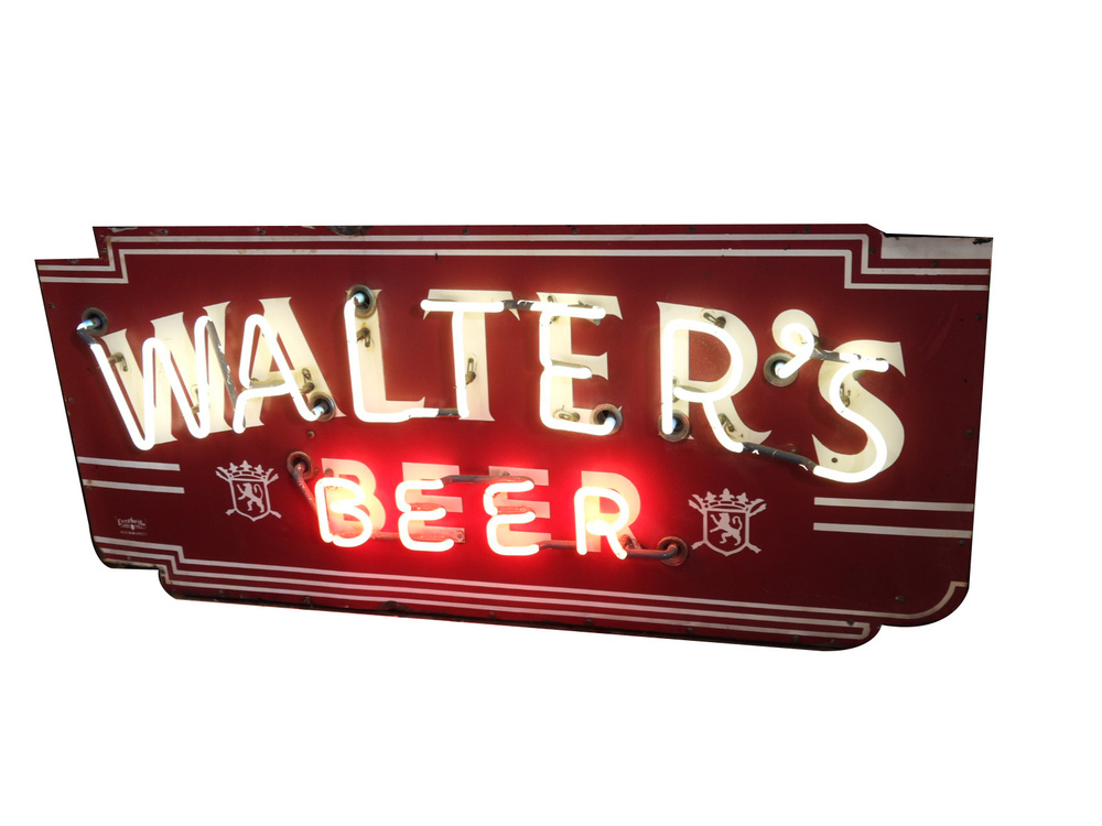 1930S WALTER'S BEER NEON PORCELAIN SIGN