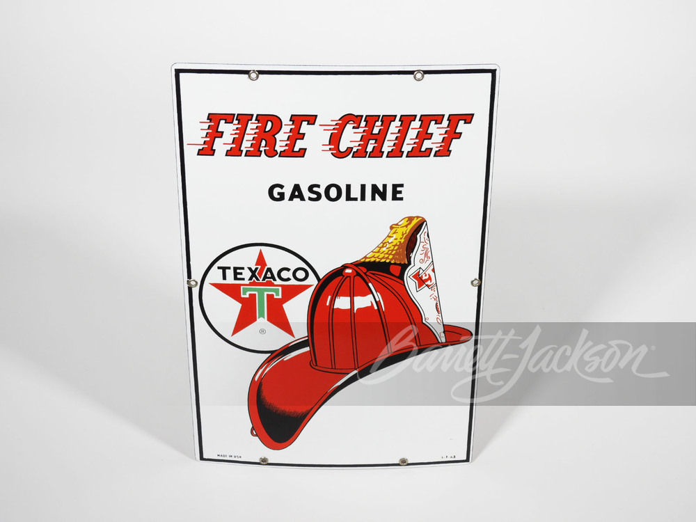 1963 TEXACO FIRE CHIEF GASOLINE PORCELAIN PUMP PLATE SIGN