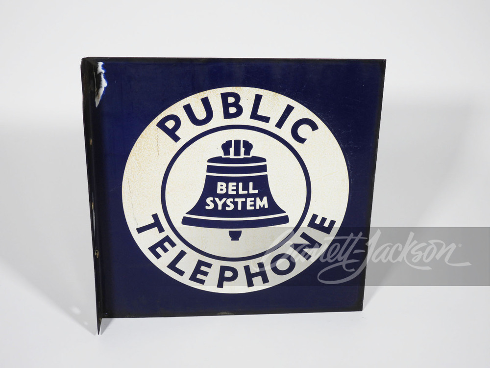 LARGE 1930S-40S BELL PUBLIC TELEPHONE PORCELAIN FLANGE SIGN
