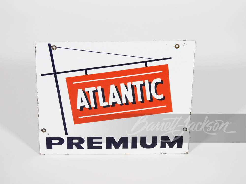1950S ATLANTIC PREMIUM GASOLINE PORCELAIN PUMP PLATE SIGN