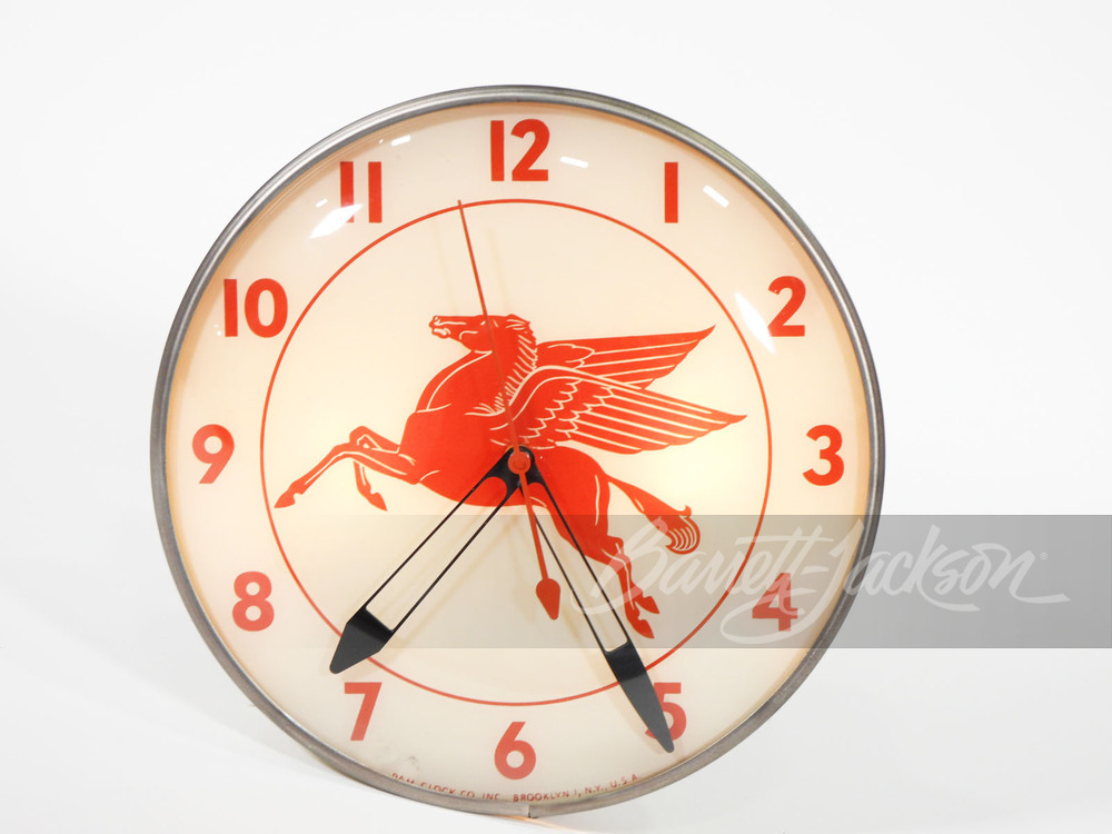 VINTAGE MOBIL OIL GLASS-FACED CLOCK