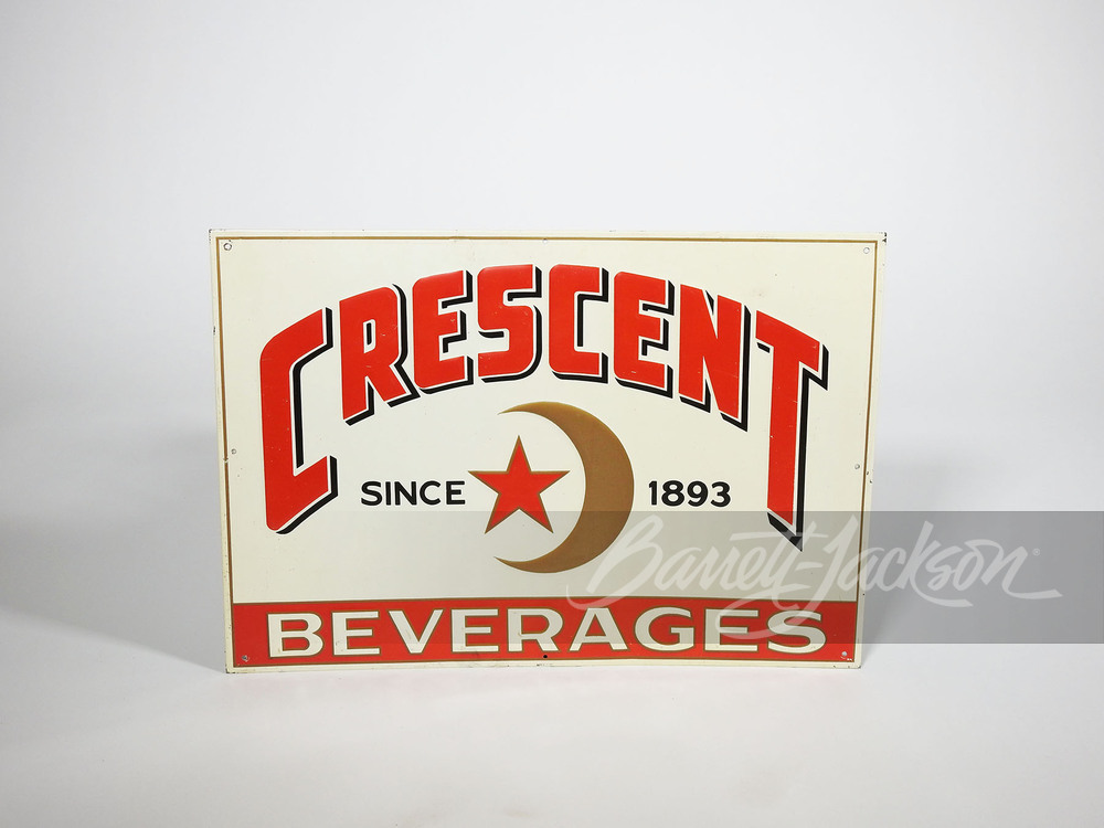 1940S CRESCENT SODA BEVERAGES EMBOSSED TIN SIGN