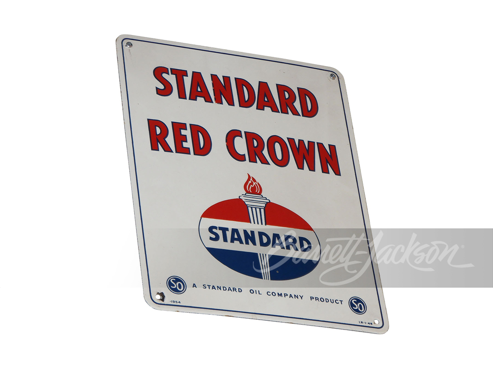 1950S STANDARD RED CROWN GASOLINE PORCELAIN PUMP PLATE SIGN