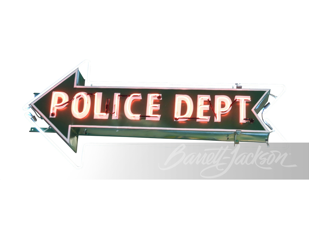 LARGE 1930S-40S TIN PAINTED NEON POLICE DEPARTMENT ARROW SIGN