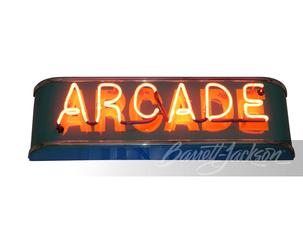 VINTAGE-STYLE TIN PAINTED ARCADE SIGN WITH NEON
