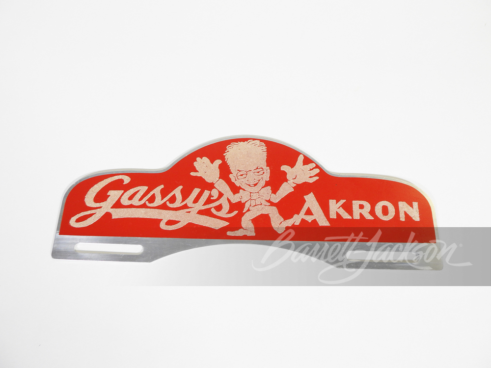 1930S GASSY'S OF AKRON LICENSE PLATE ATTACHMENT SIGN