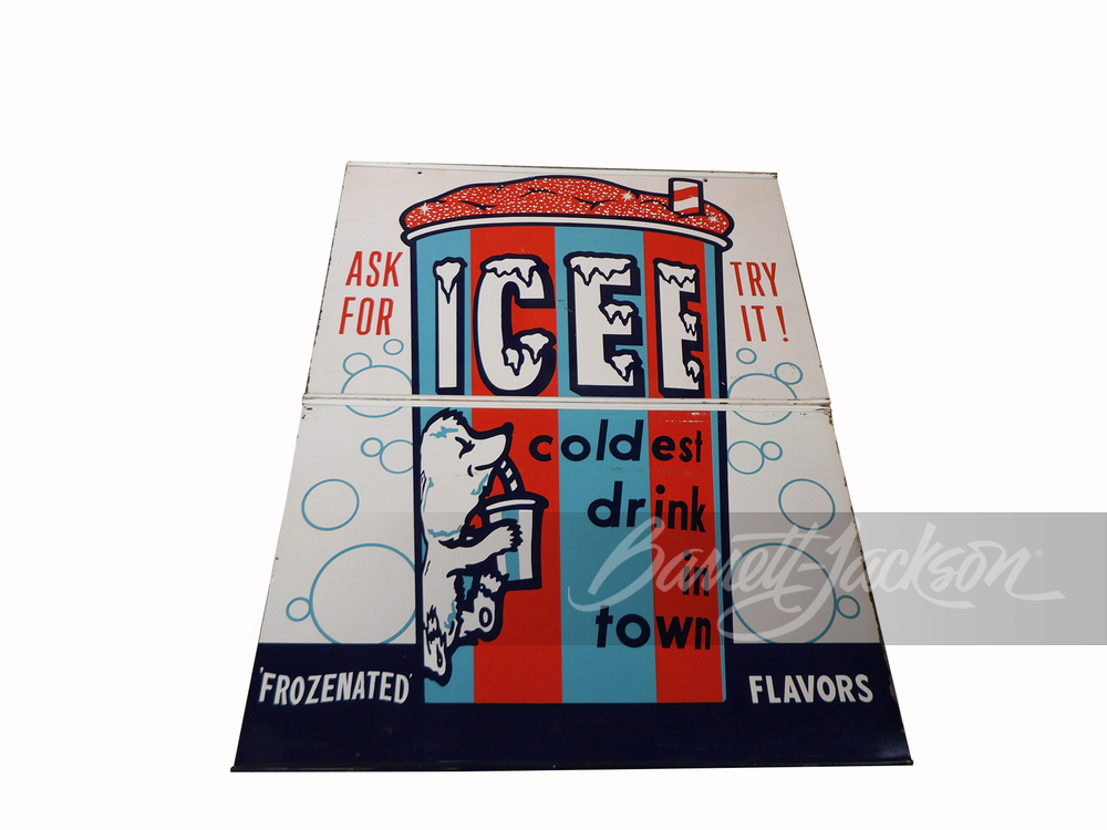 LARGE EARLY 1960S ICEE TWO-PIECE TIN SIGN