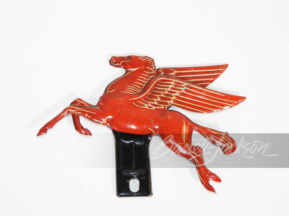 1930S MOBIL OIL TIN PEGASUS LICENSE PLATE ATTACHMENT SIGN