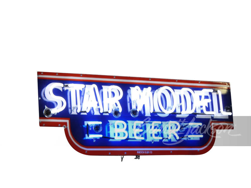 CONTEMPORARY 1940S-STYLE STAR MODEL BEER NEON PORCELAIN SIGN