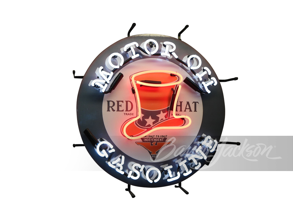 REPRODUCTION RED HAT MOTOR OIL GASOLINE NEON SIGN