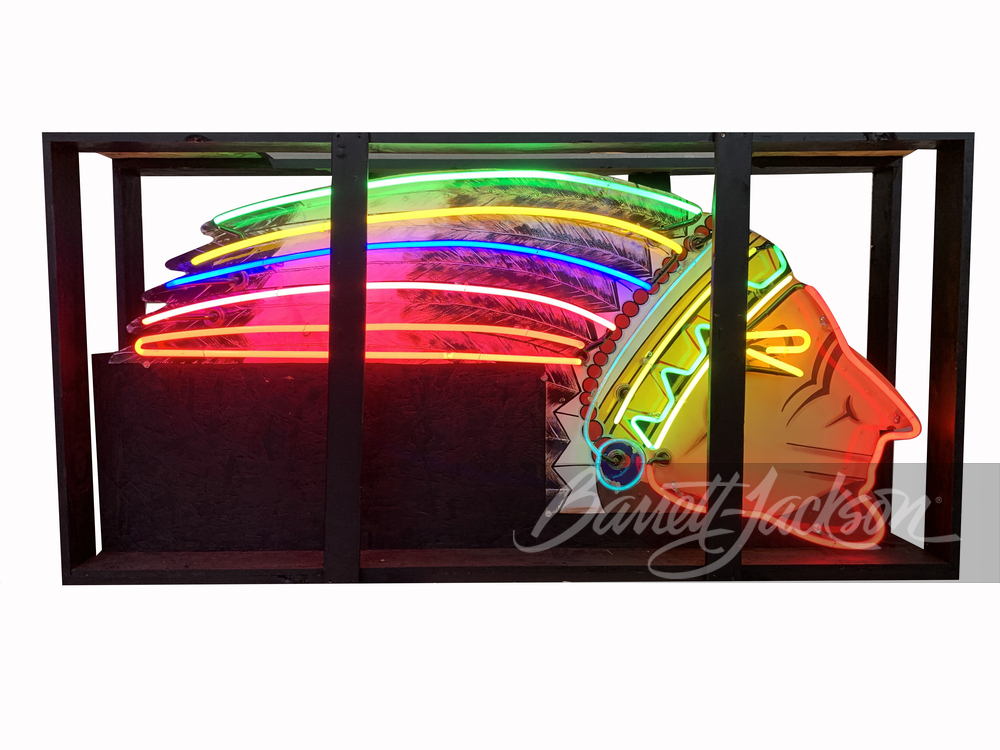 VINTAGE CUSTOM-MADE NATIVE AMERICAN CHIEFTAIN HEAD NEON TIN S