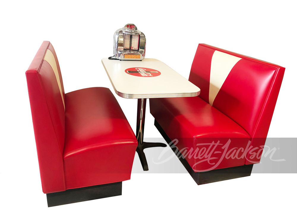 CONTEMPORARY DINER BOOTH WITH CHROME TABLE AND ACCESSORIES