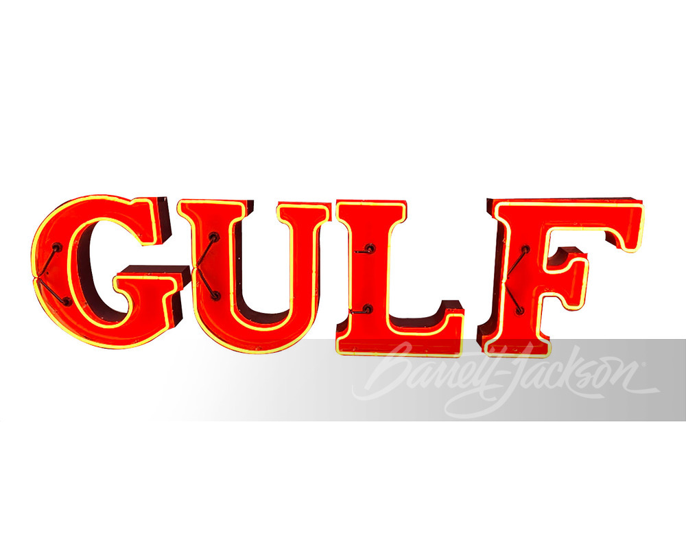 Large circa 1930s Gulf Oil porcelain letter service station s
