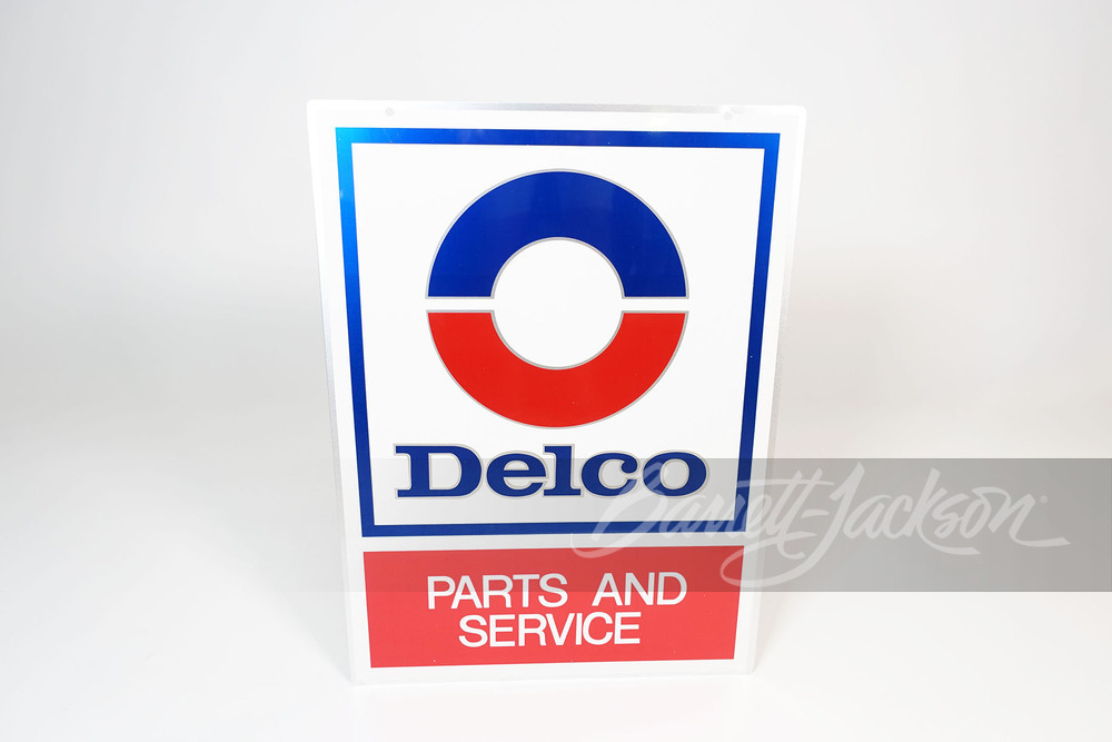 VINTAGE DELCO PARTS AND SERVICE TIN SIGN