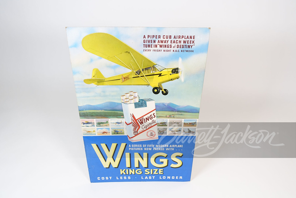POST-WORLD-WAR-II-ERA WINGS CIGARETTES CARDBOARD SIGN - Front 3/4 - 250257