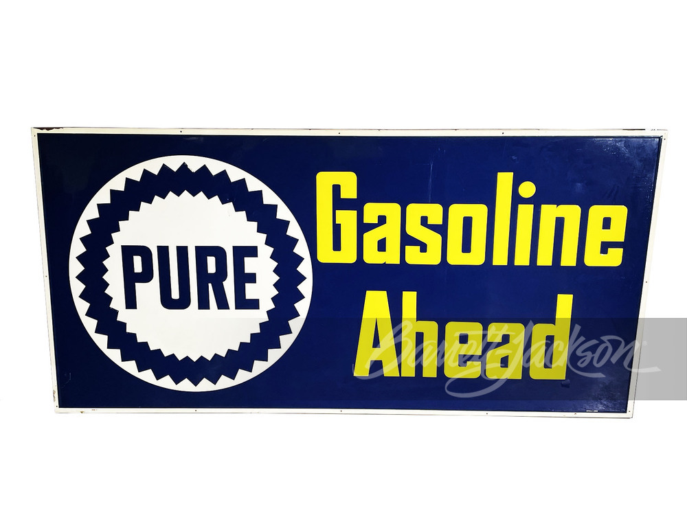 NOS EARLY 1960S PURE OIL 'GASOLINE AHEAD' TIN SIGN