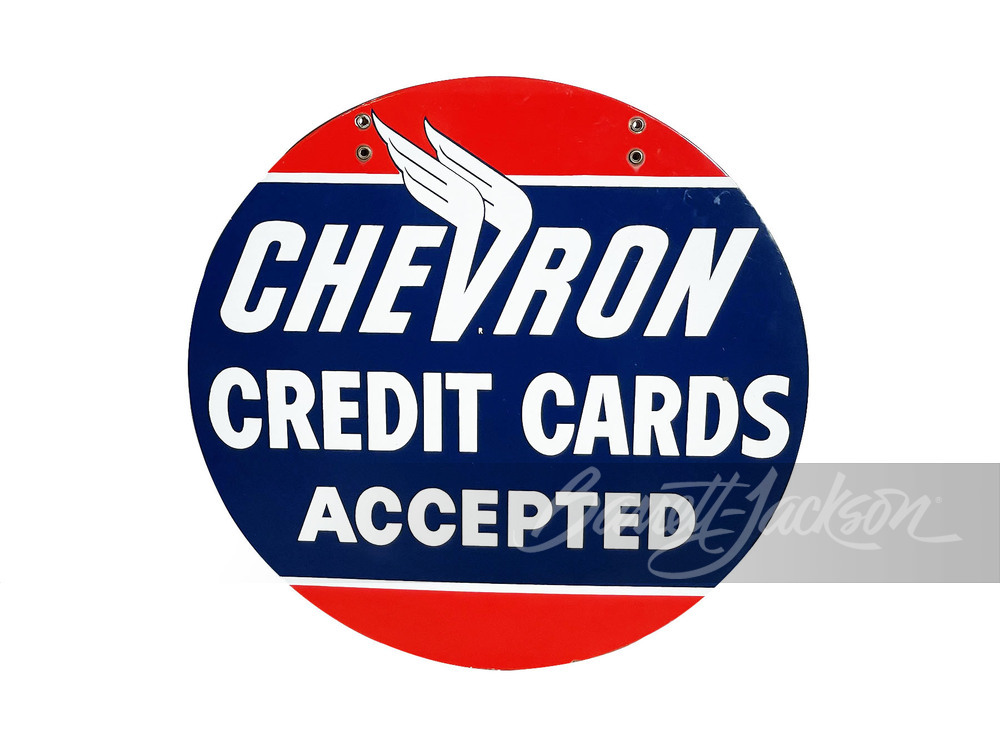 1940S-50S CHEVRON CREDIT CARDS ACCEPTED SIGN