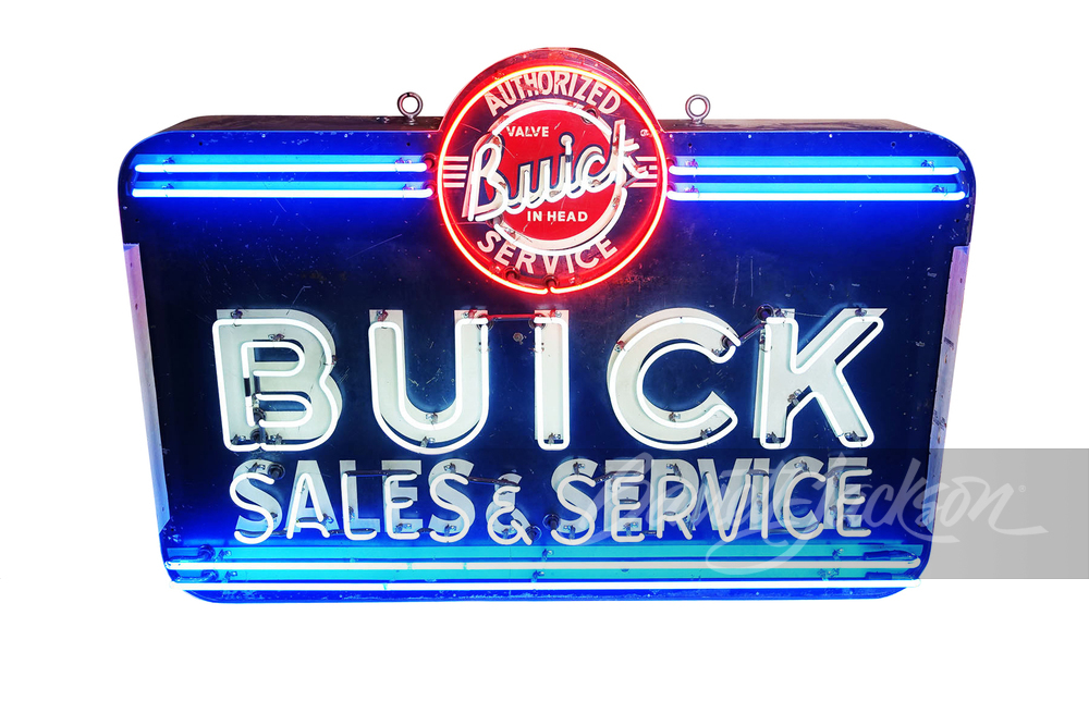 EARLY 1950S BUICK SALES AND SERVICE TIN SIGN WITH NEON