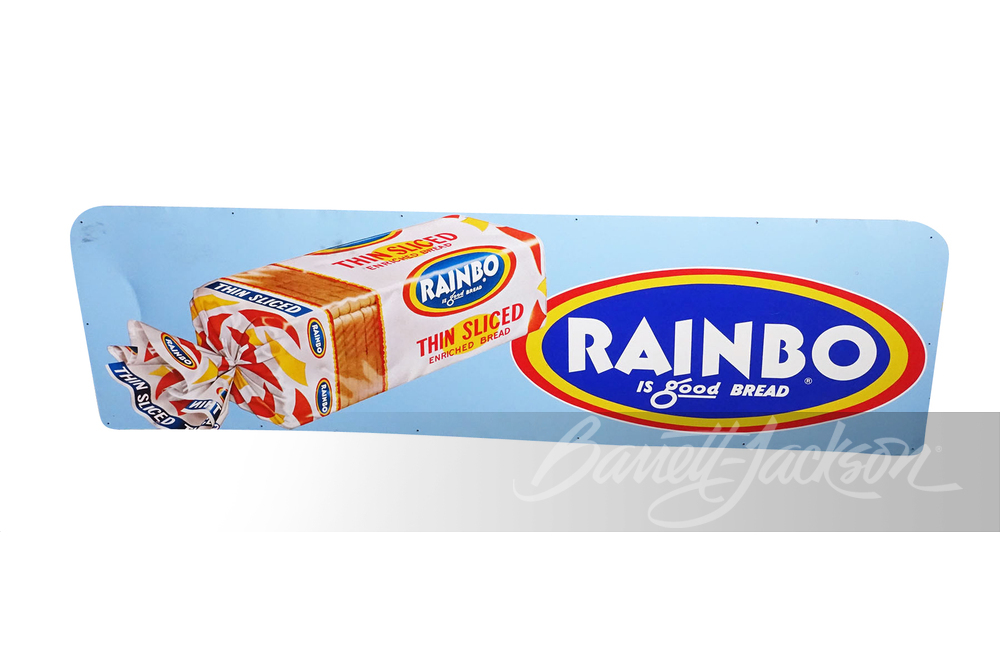 1950S-EARLY-60S RAINBO IS GOOD BREAD TIN SIGN - Front 3/4 - 253234