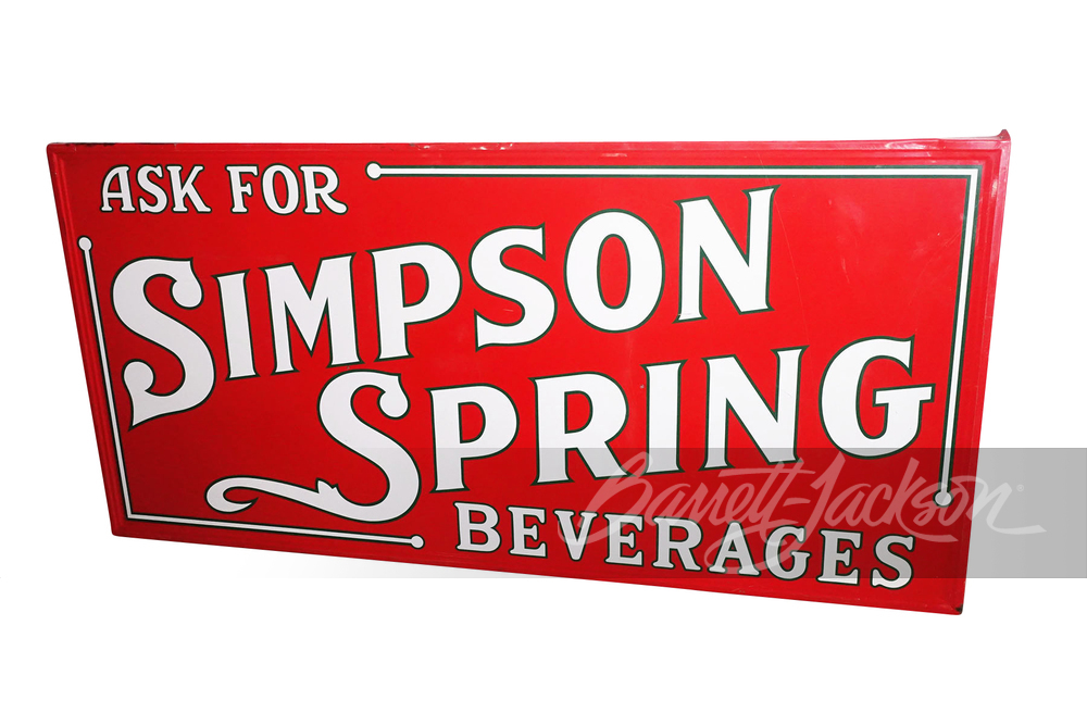 NOS EARLY 1930S SIMPSON SPRING BEVERAGES SIGN