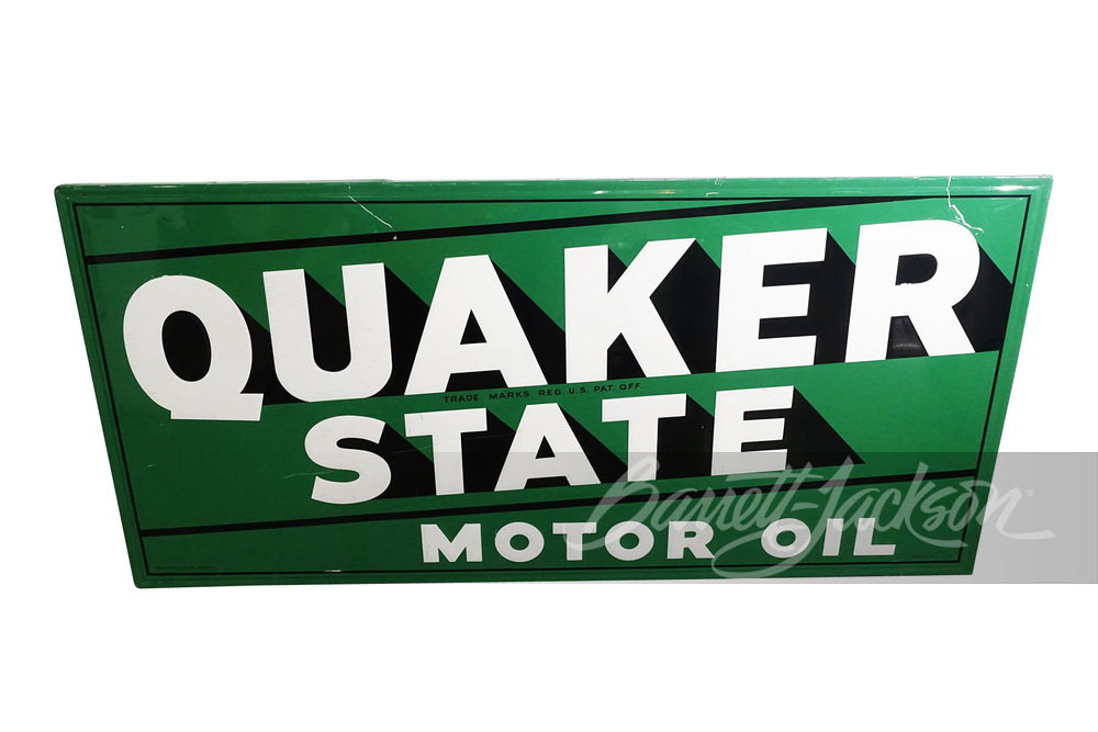 NOS 1940S QUAKER STATE MOTOR OIL TIN SIGN