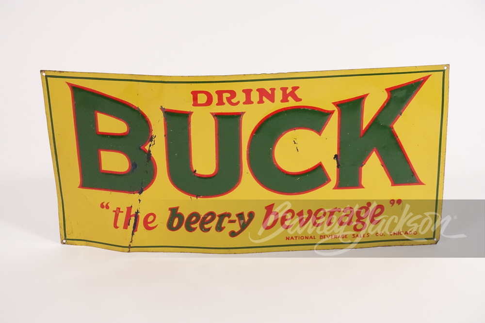 1920S DRINK BUCK 'THE BEER-Y BEVERAGE' TIN SIGN
