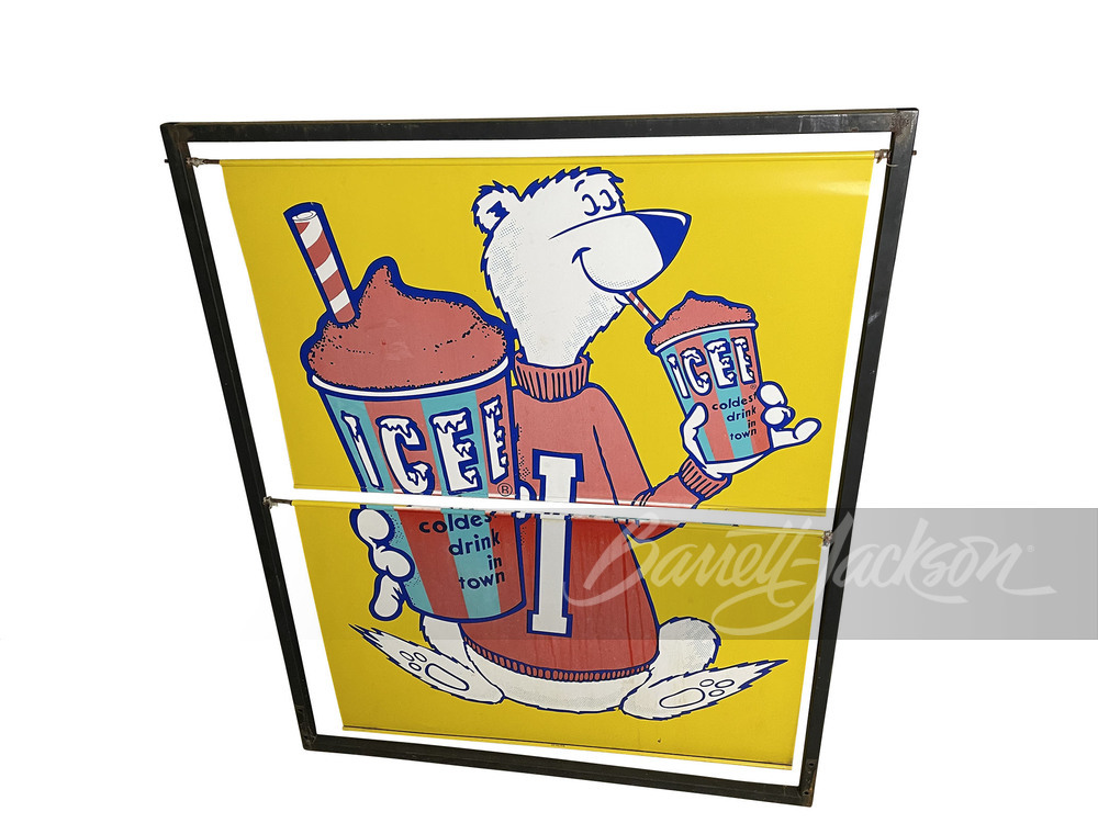 LATE 1960S ICEE COLDEST DRINK IN TOWN TIN SIGN - Rear 3/4 - 253560
