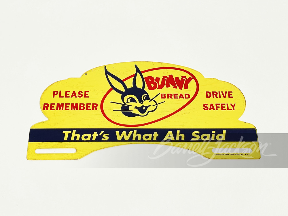 1965 BUNNY BREAD TIN LICENSE PLATE ATTACHMENT