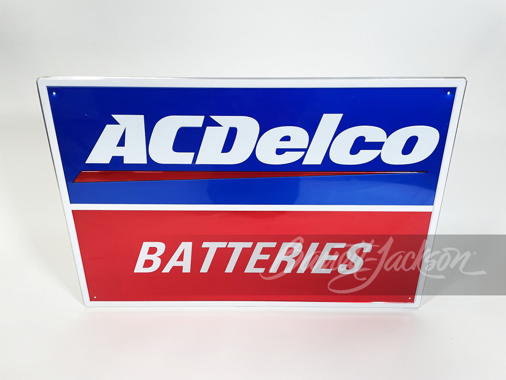 NOS VINTAGE AC DELCO BATTERIES TIN SIGN - Front 3/4 - 253624