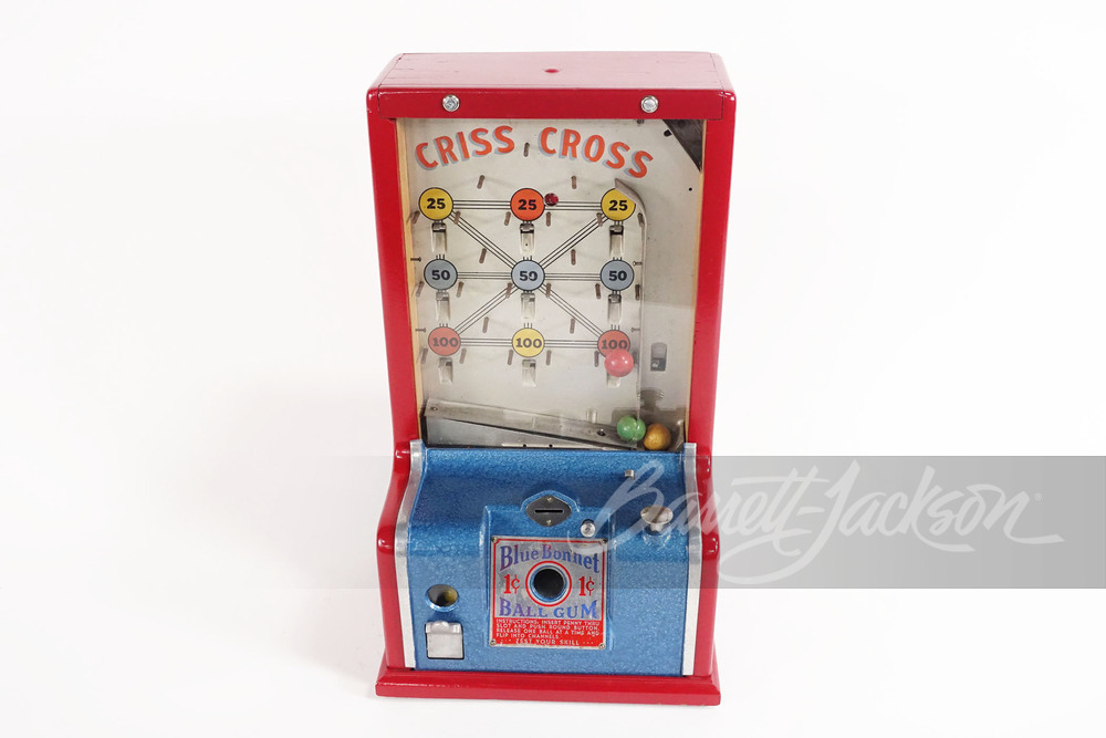 1930S-40S CRISS CROSS BLUE BONNET GUMBALL MACHINE