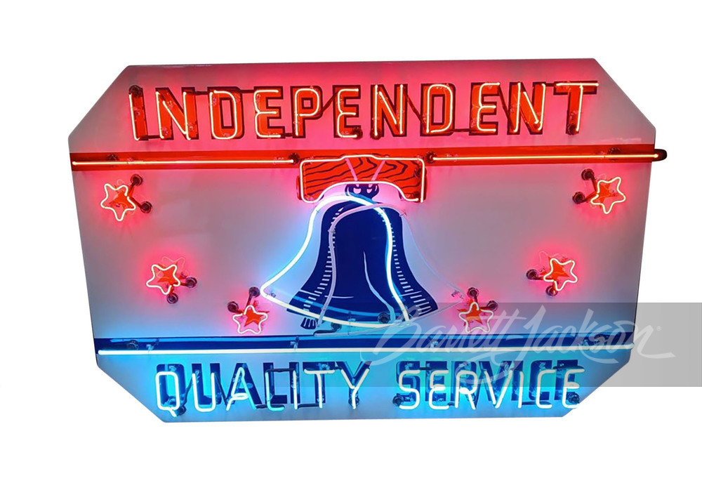 1940S INDEPENDENT GASOLINE QUALITY SERVICE PORCELAIN SIGN WIT