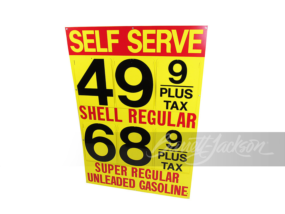 NOS 1960s Shell OIl single-sided tin price sign
