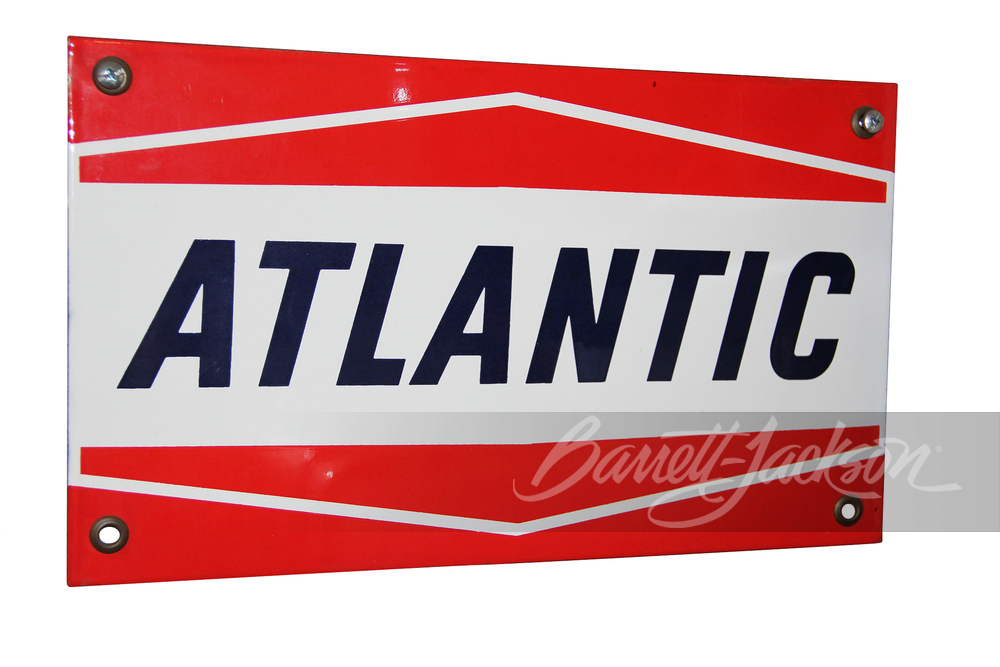 NOS LATE 1950S-EARLY-60S ATLANTIC GASOLINE PORCELAIN PUMP PLA